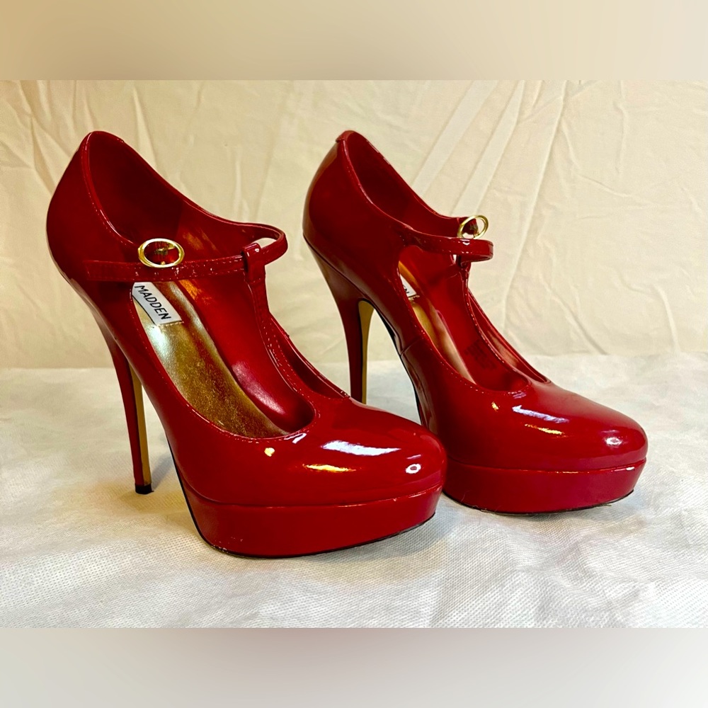 Steve Madden Red Patent Mary Jane Platform Shoes - Gem